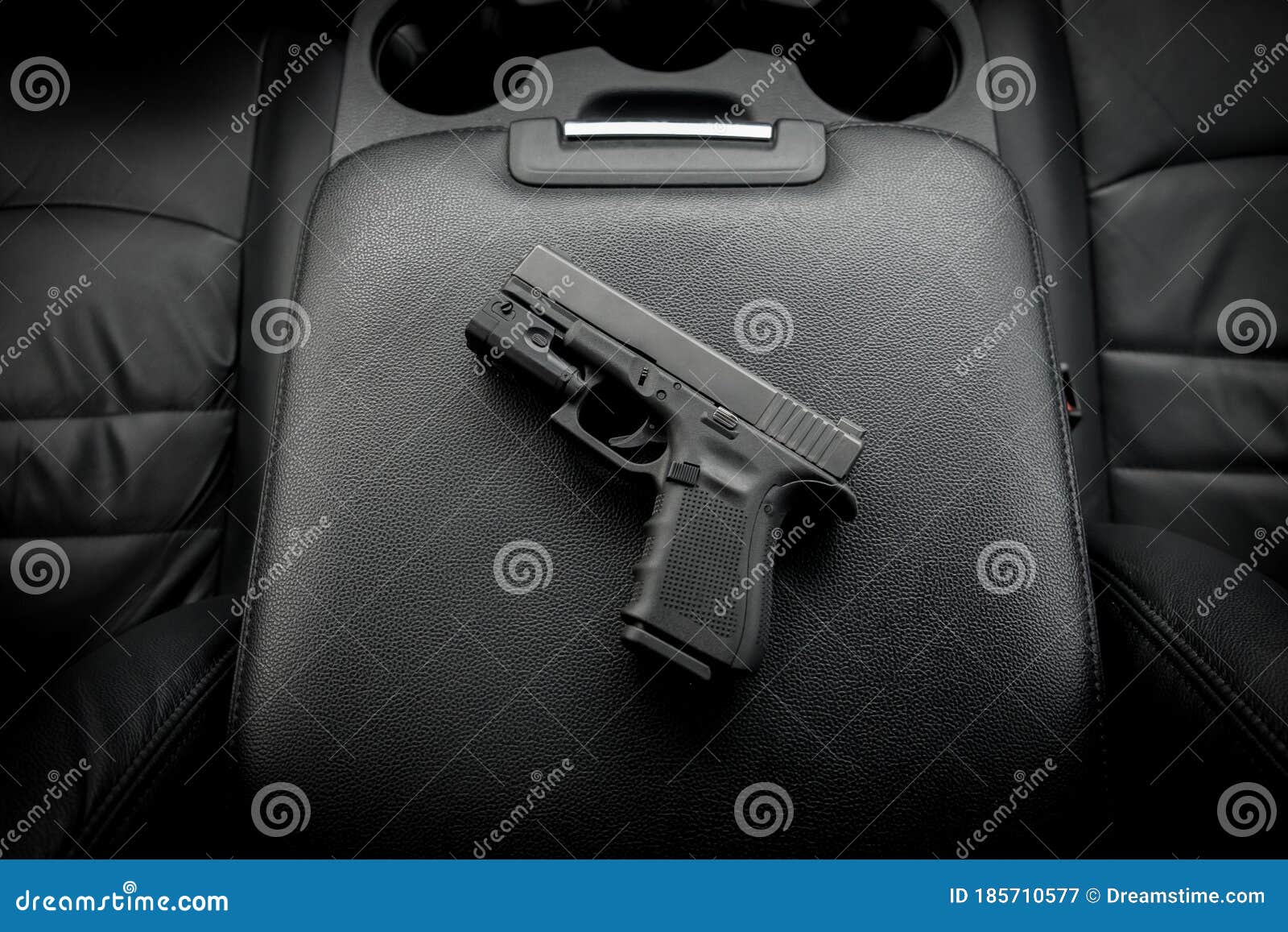 Modern Firearm Pistol on Black Leather Interior Stock Image - Image of ...
