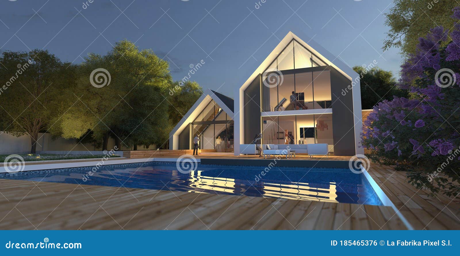 Modern Pitched Roof Villa With Pool Royalty-Free Stock Image ...