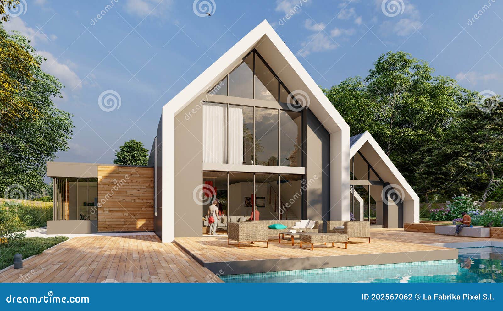 Modern Pitched Roof Villa With Pool Royalty-Free Stock Image ...