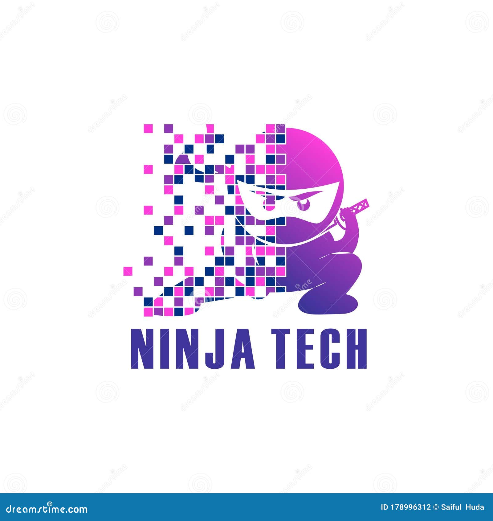 Modern Pixel Ninja Logo Vector. Robotic Logo Design Stock Vector ...
