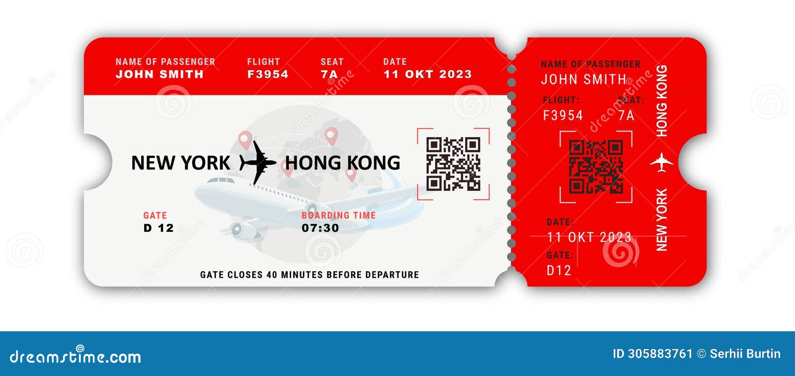 Modern Plane Ticket with City, Passenger, Gate, Flight, Class, Seat ...