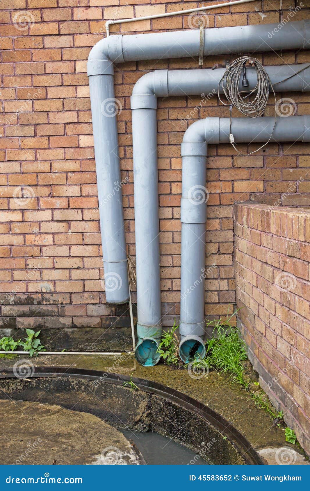 Modern Plastic Drain Pipe with Flowing Rain Water. Stock Photo - Image ...