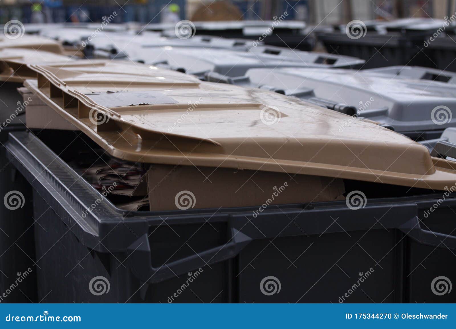 Modern Plastic Garbage Bins Standing Side by Side Filled with Trash ...