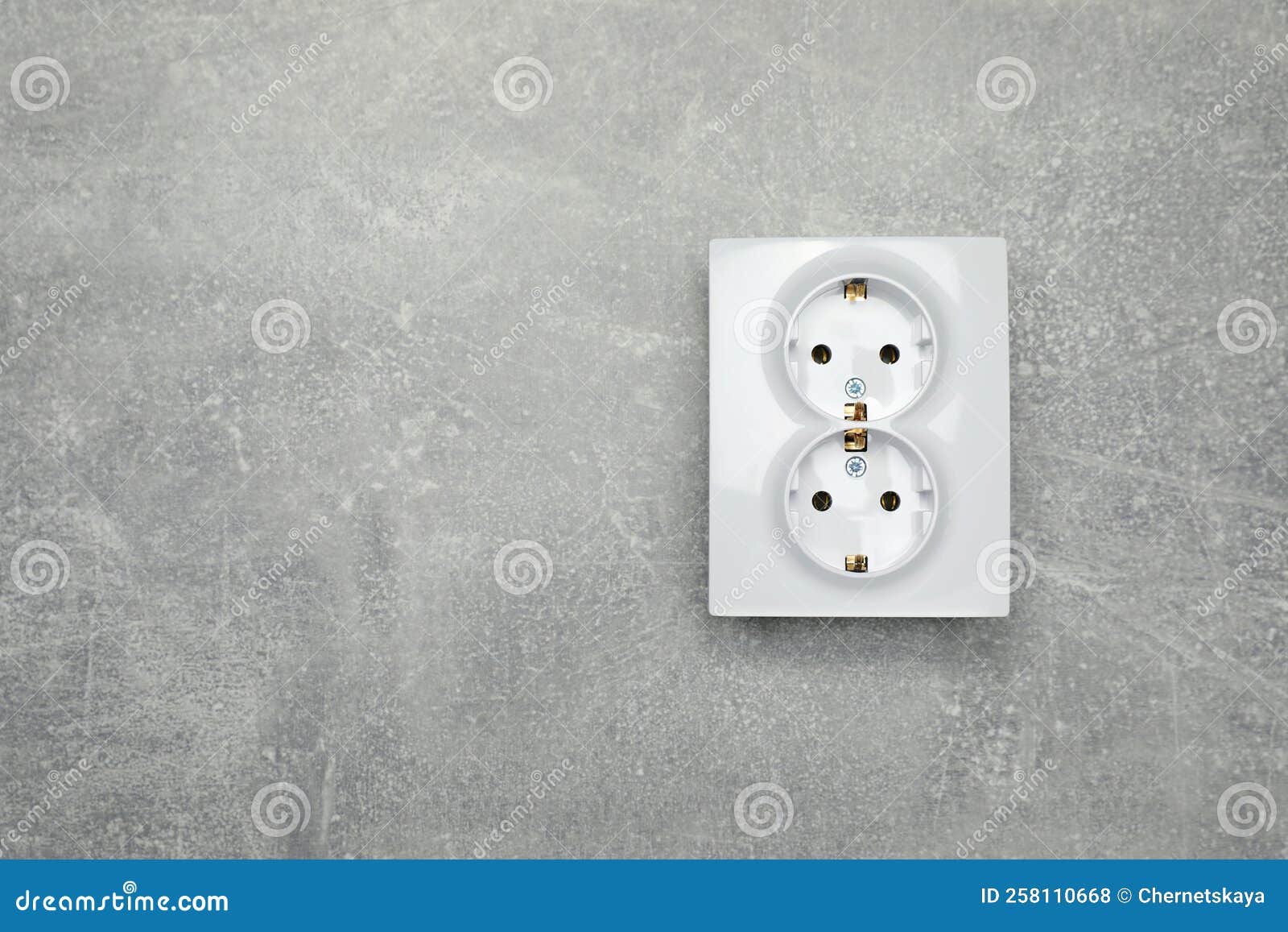 Modern Plastic Power Socket on Grey Table, Top View. Space for Text ...