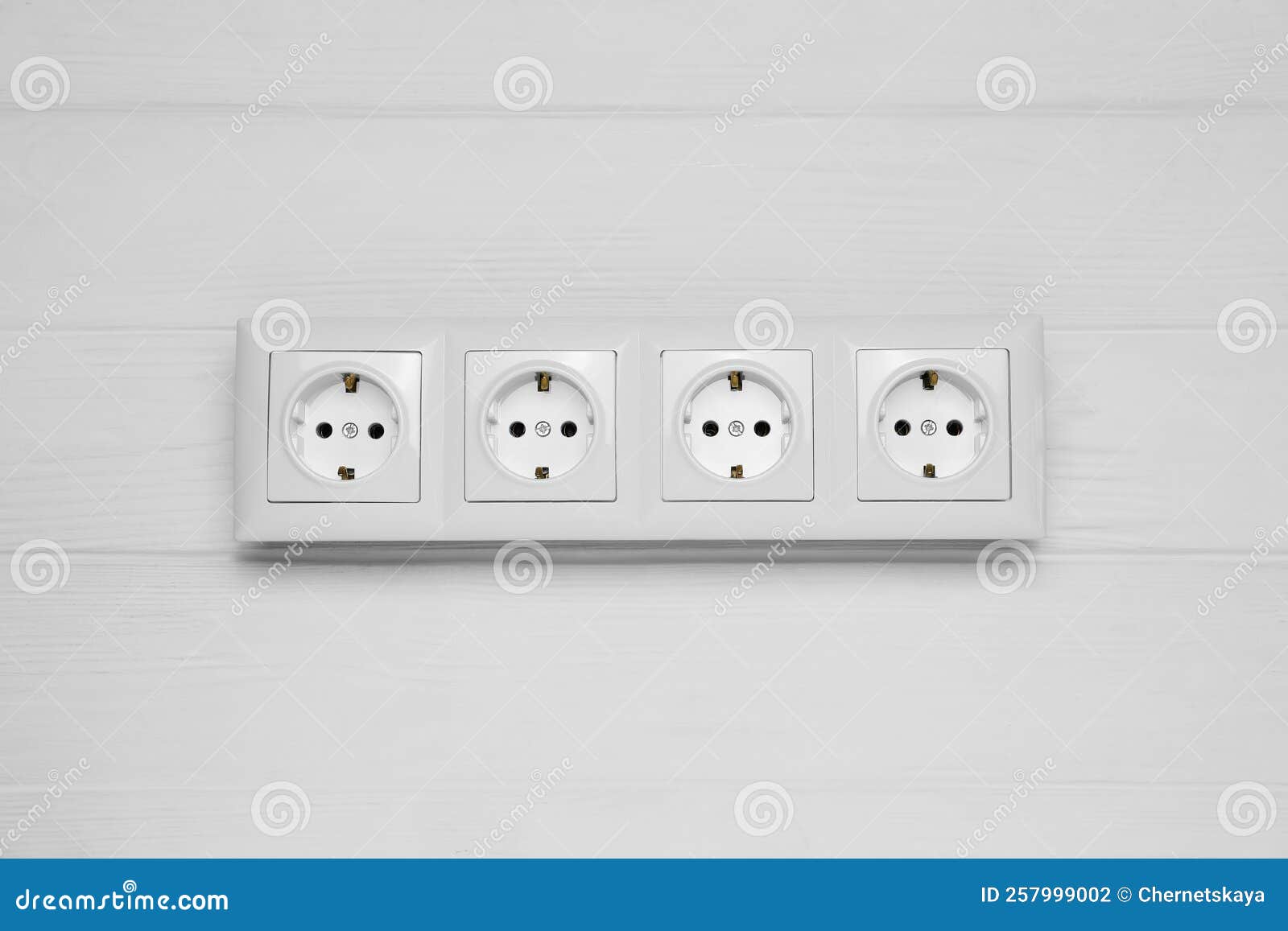 Modern Plastic Power Socket on White Wooden Table, Top View Stock Photo ...