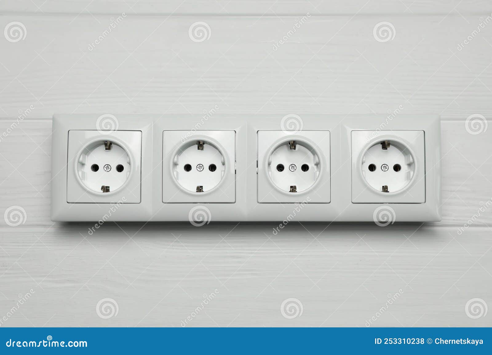 Modern Plastic Power Socket on White Wooden Table, Top View Stock Photo ...
