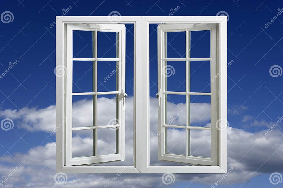 Modern Plastic Pvc Window Floating in Blue Sky Stock Image - Image of ...
