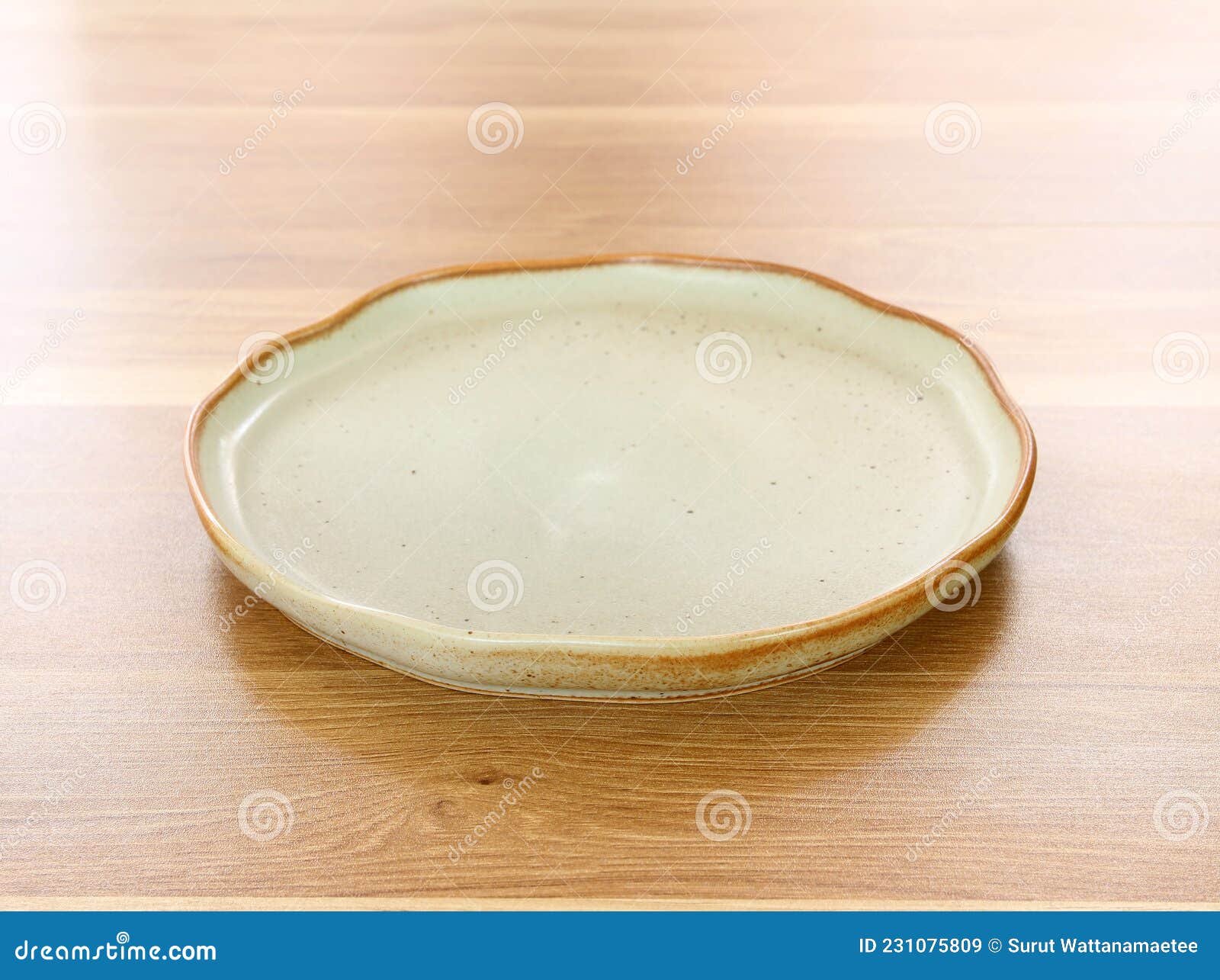 Modern Plate on Wood Table Background Stock Image - Image of ceramic ...