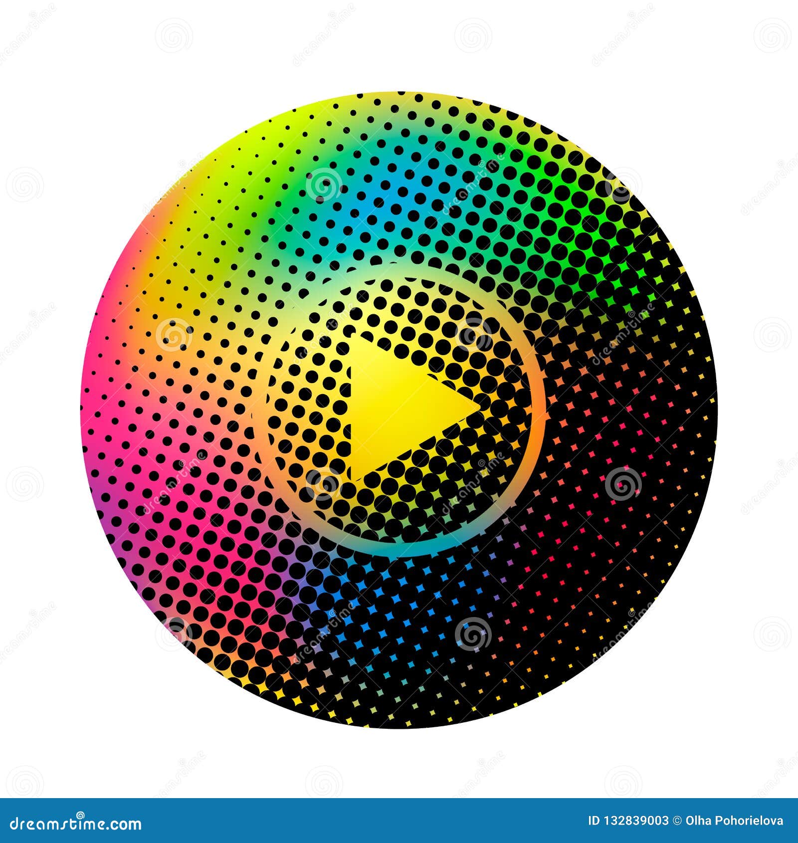 Modern Play Button in the Style of 80-90 Years in Halftone. Flat Vector ...