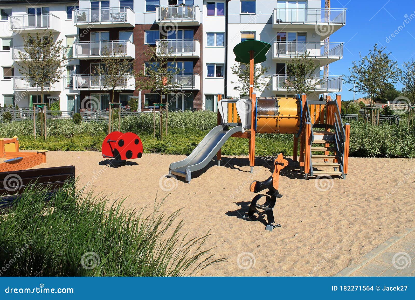 Modern Playground Equipment in Housing Development Stock Photo - Image ...