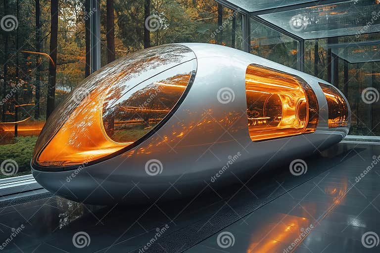 Futuristic Pod Design Showcasing Sleek Lines and Warm Lighting in a ...