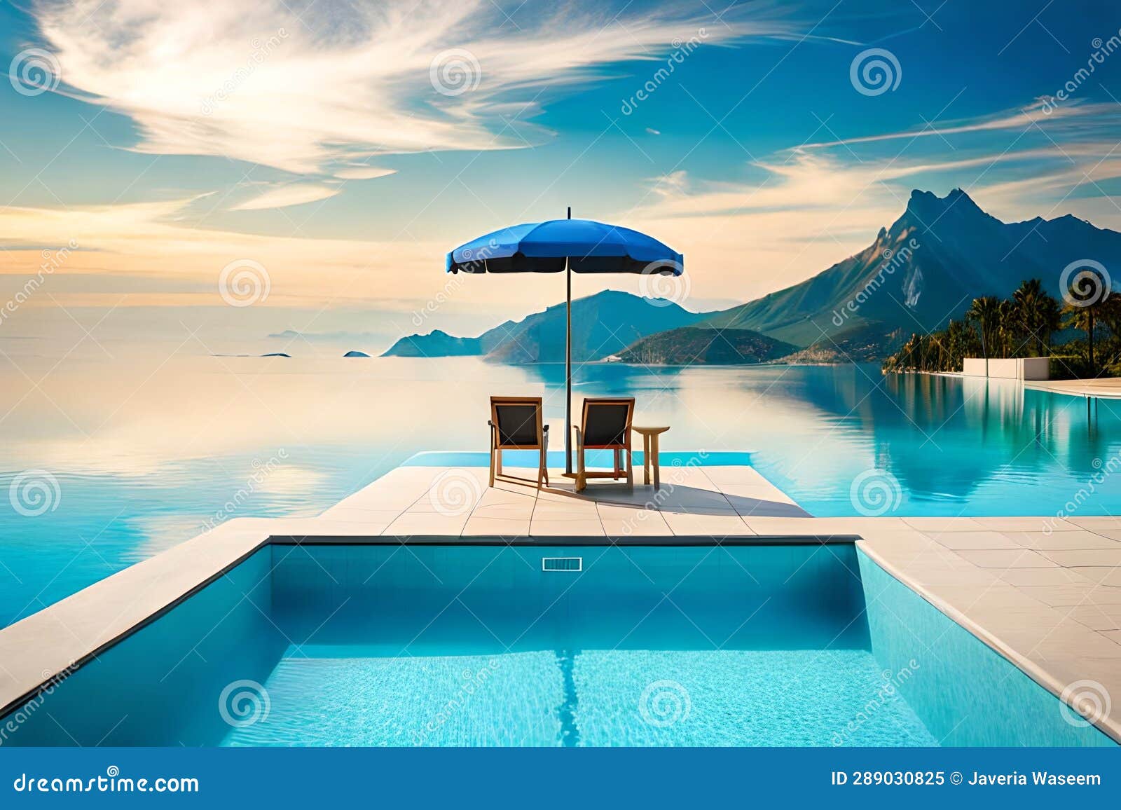 Modern Podium in the Pool with Concept of Blue Sky Background with ...