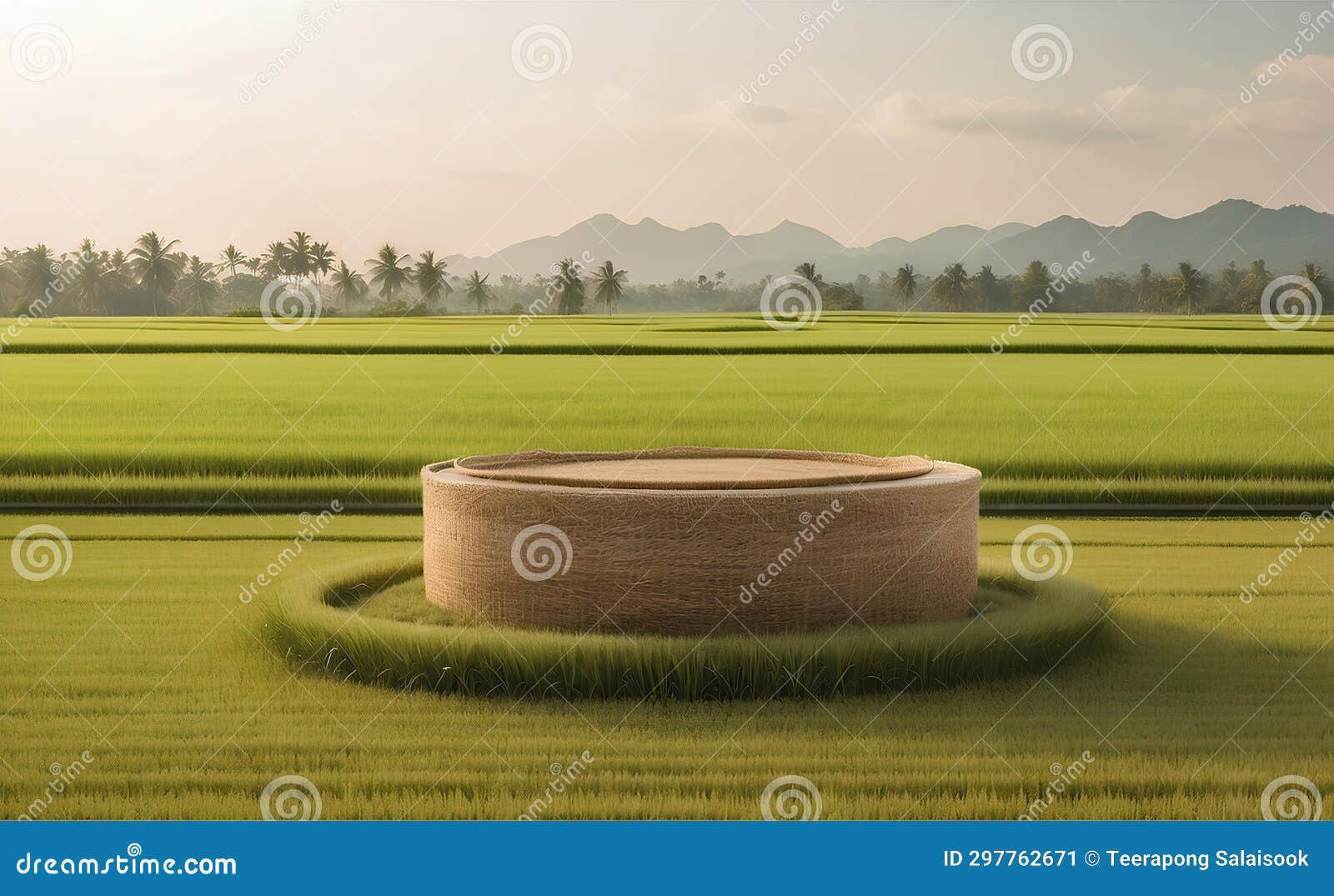 A Modern Podium with Rice Field Background Stock Illustration ...