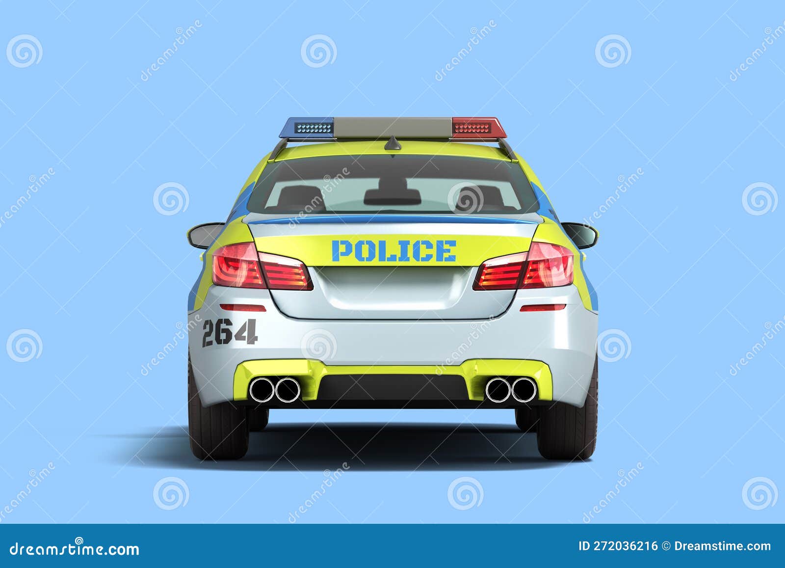 Modern Police Car Back View 3d Remdr on Blue Background Stock Photo ...