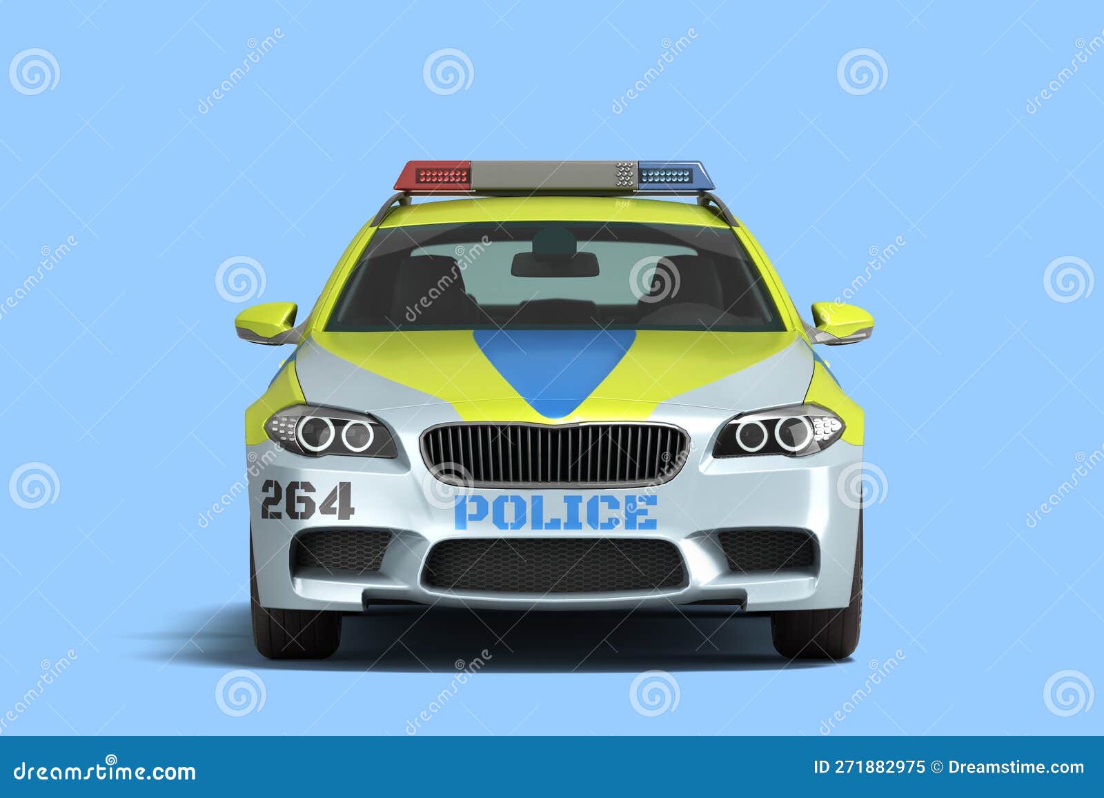 Modern Police Car Front View 3d Remdr on Blue Background Stock ...