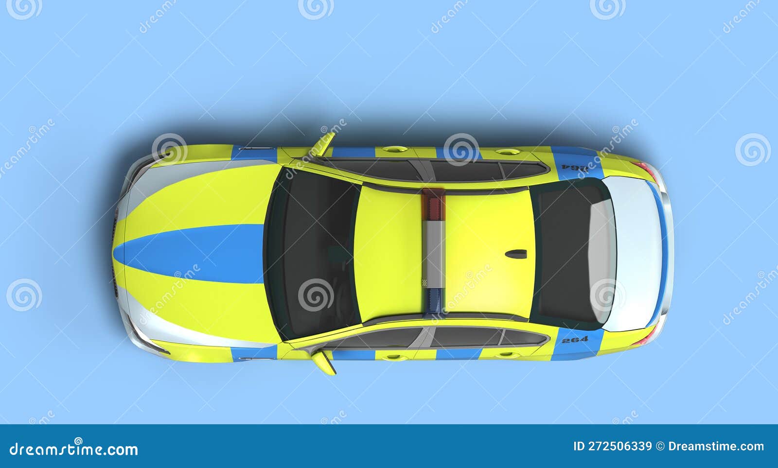 Modern Police Car Top View 3d Render on Blue Background Stock ...
