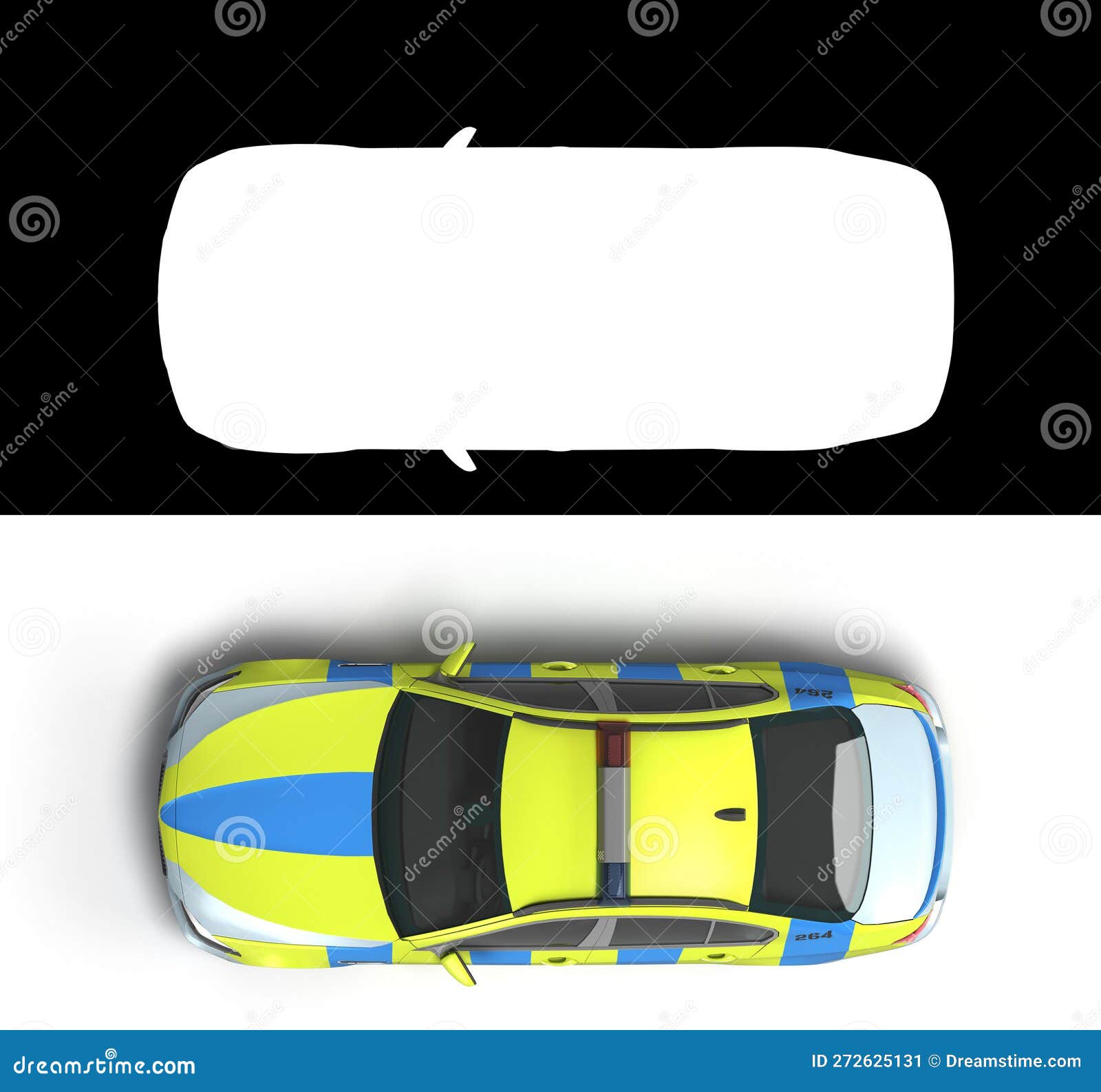 Modern Police Car Top View 3d Render on White with Alpha Stock ...