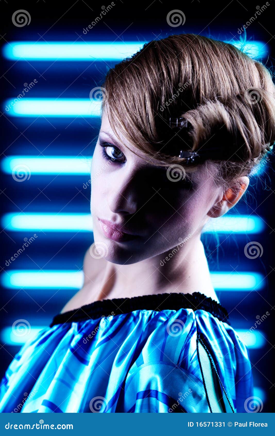 Modern Portrait on Blue Background Stock Image - Image of glamour, girl ...