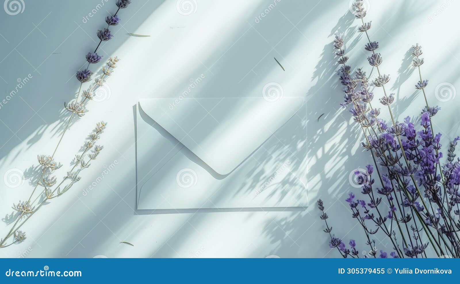 Modern Postal Aesthetic Envelope with Lavender on Light Background with ...