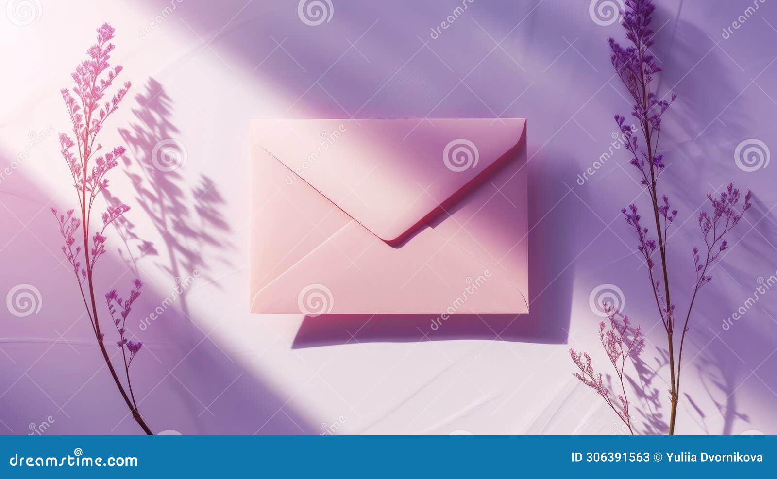 Modern Postal Aesthetic Envelope with Lavender on Light Background with ...