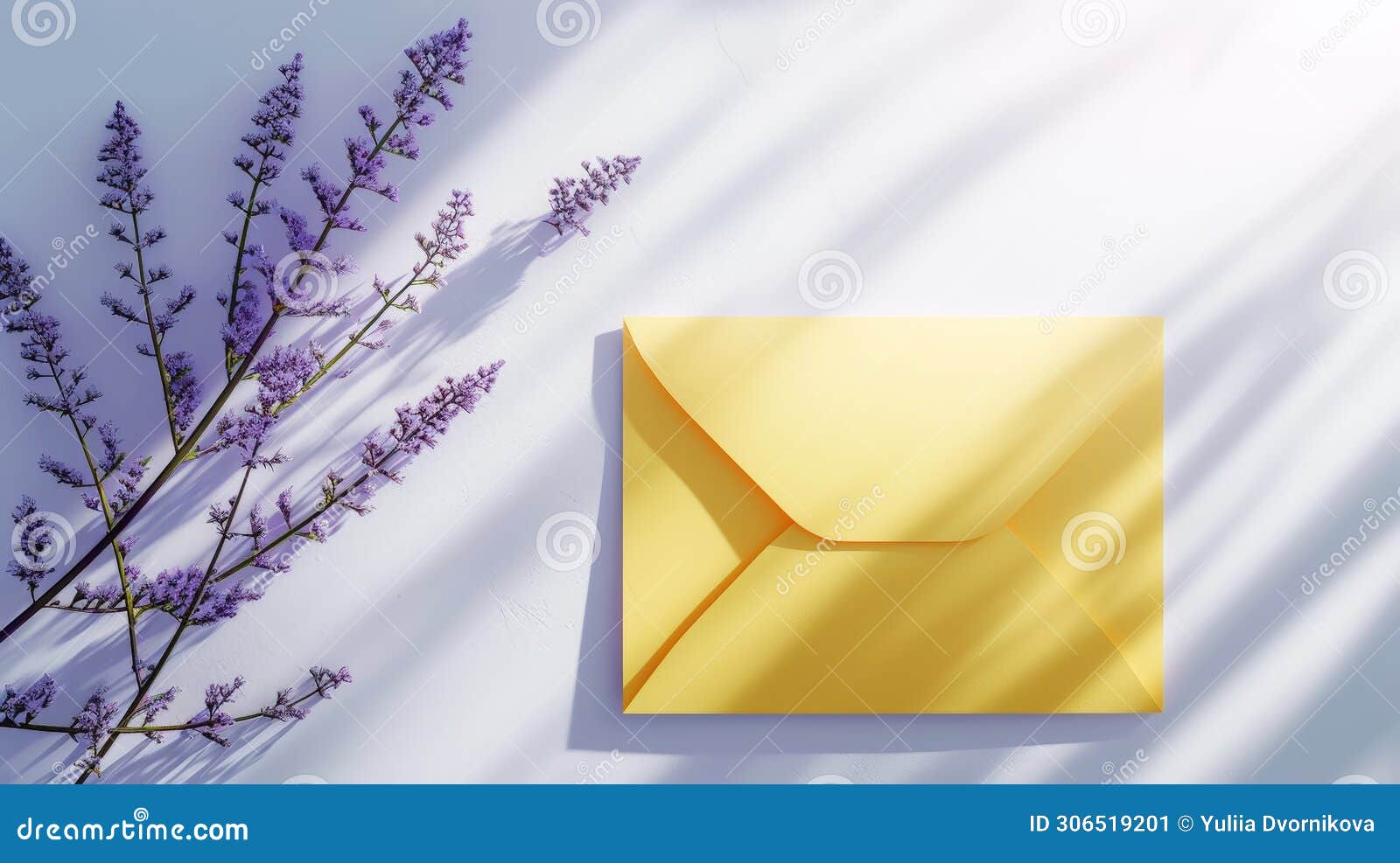 Modern Postal Aesthetic Envelope with Lavender on Light Background with ...