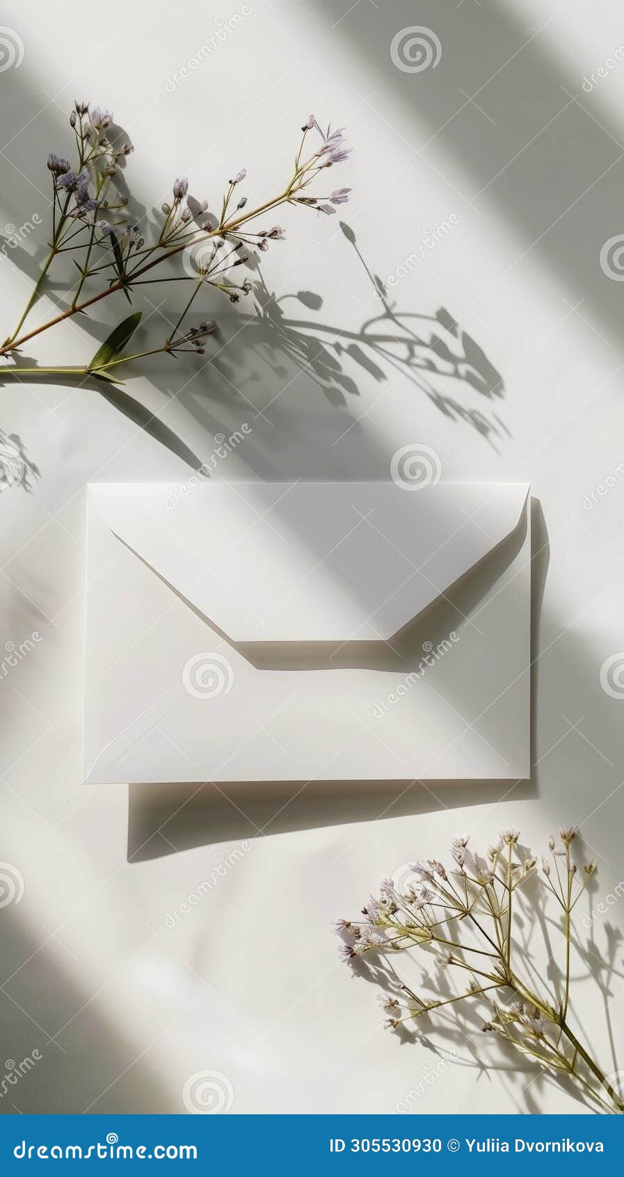 Modern Postal Aesthetic Envelope on Light Background with Shadows. Copy ...