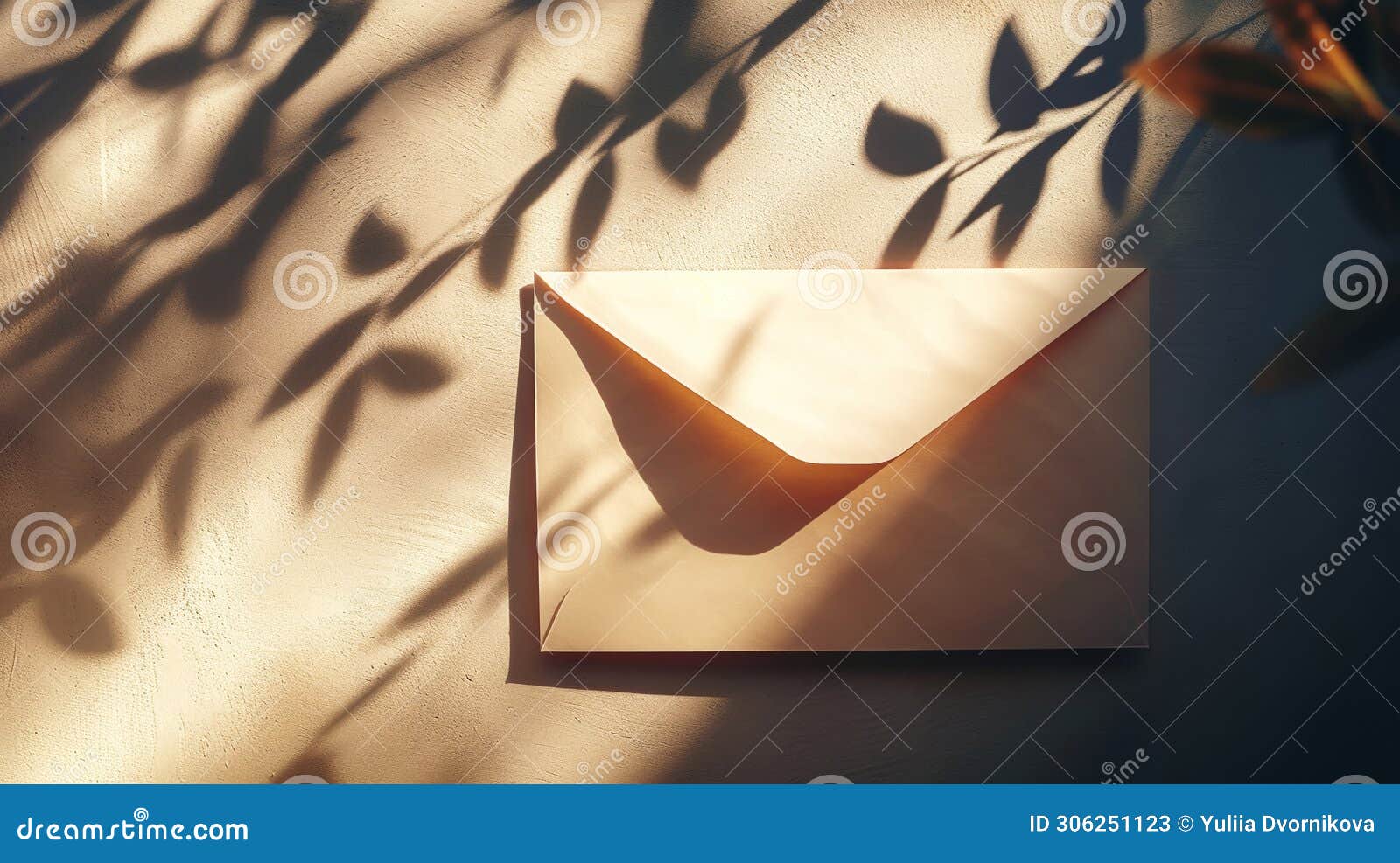 Modern Postal Aesthetic Envelope on Light Background with Shadows. Copy ...