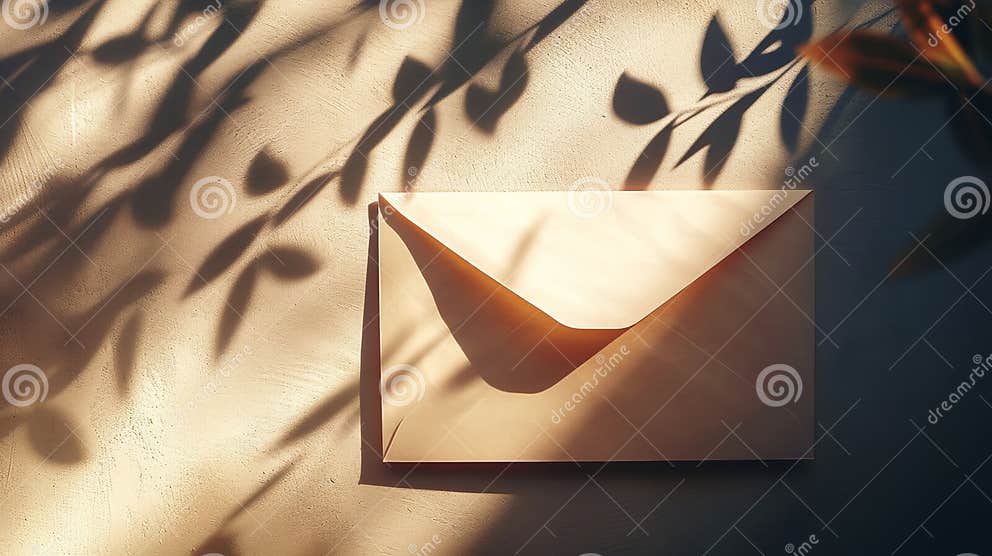 Modern Postal Aesthetic Envelope on Light Background with Shadows. Copy ...