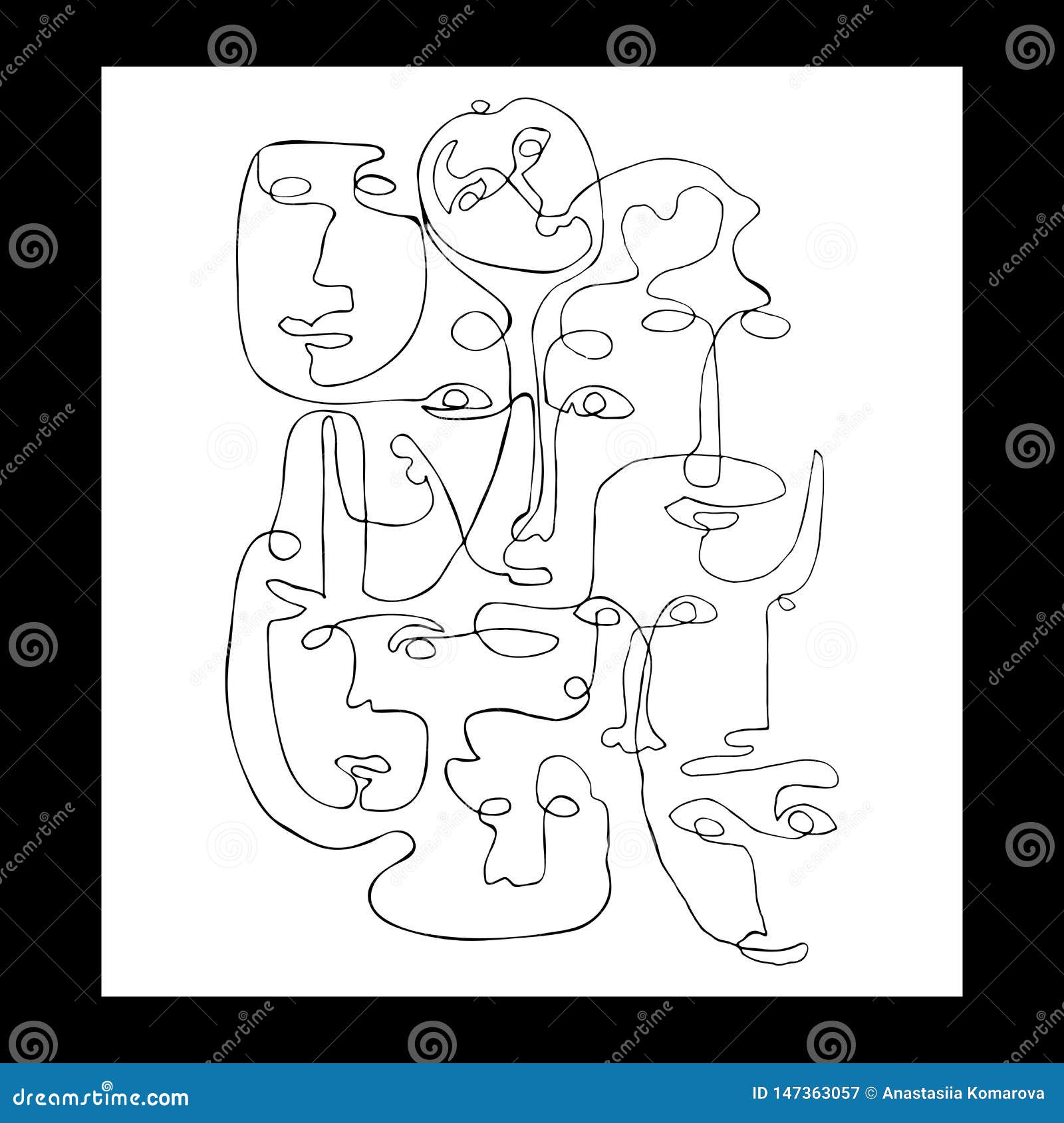 Modern Poster with Linear Abstract Faces. Stock Vector - Illustration ...