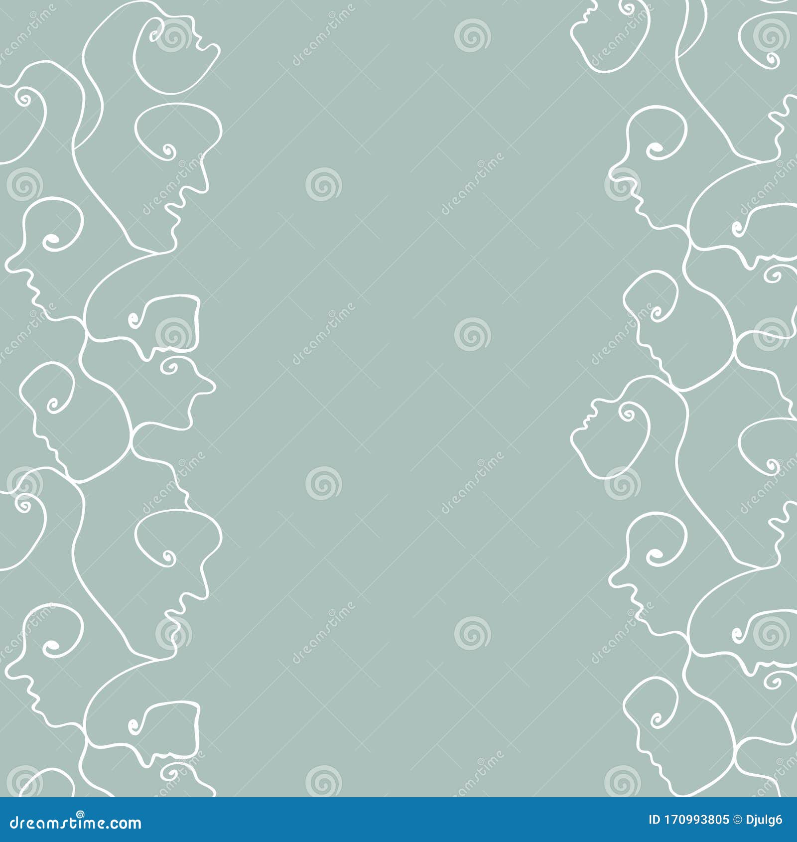 Modern Poster with Linear Border of Abstract Faces. Continuous Line Art ...