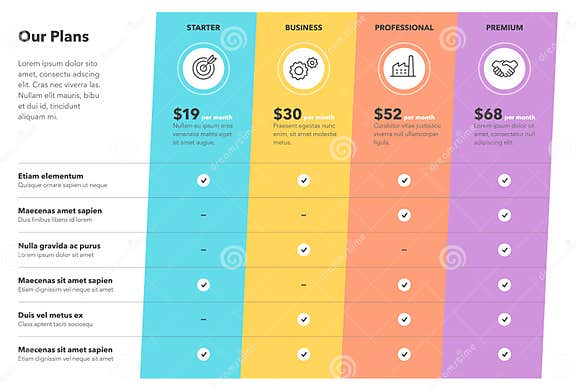 Modern Pricing Comparison Table with Four Subscription Plans and Place ...