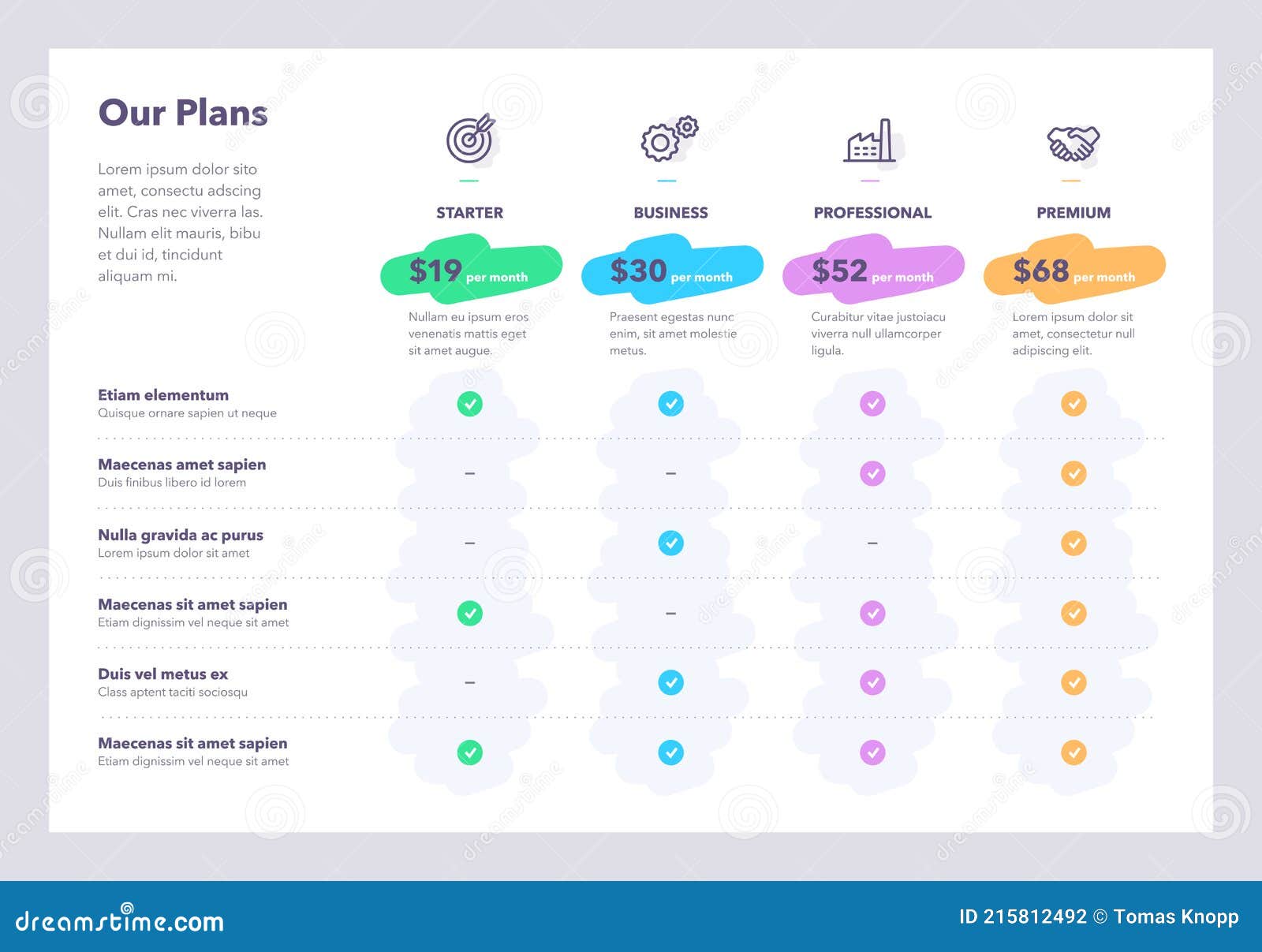Modern Pricing Comparison Table with Four Subscription Plans and Place ... Modern Pricing Comparison Table with Four Subscription Plans and Place ...