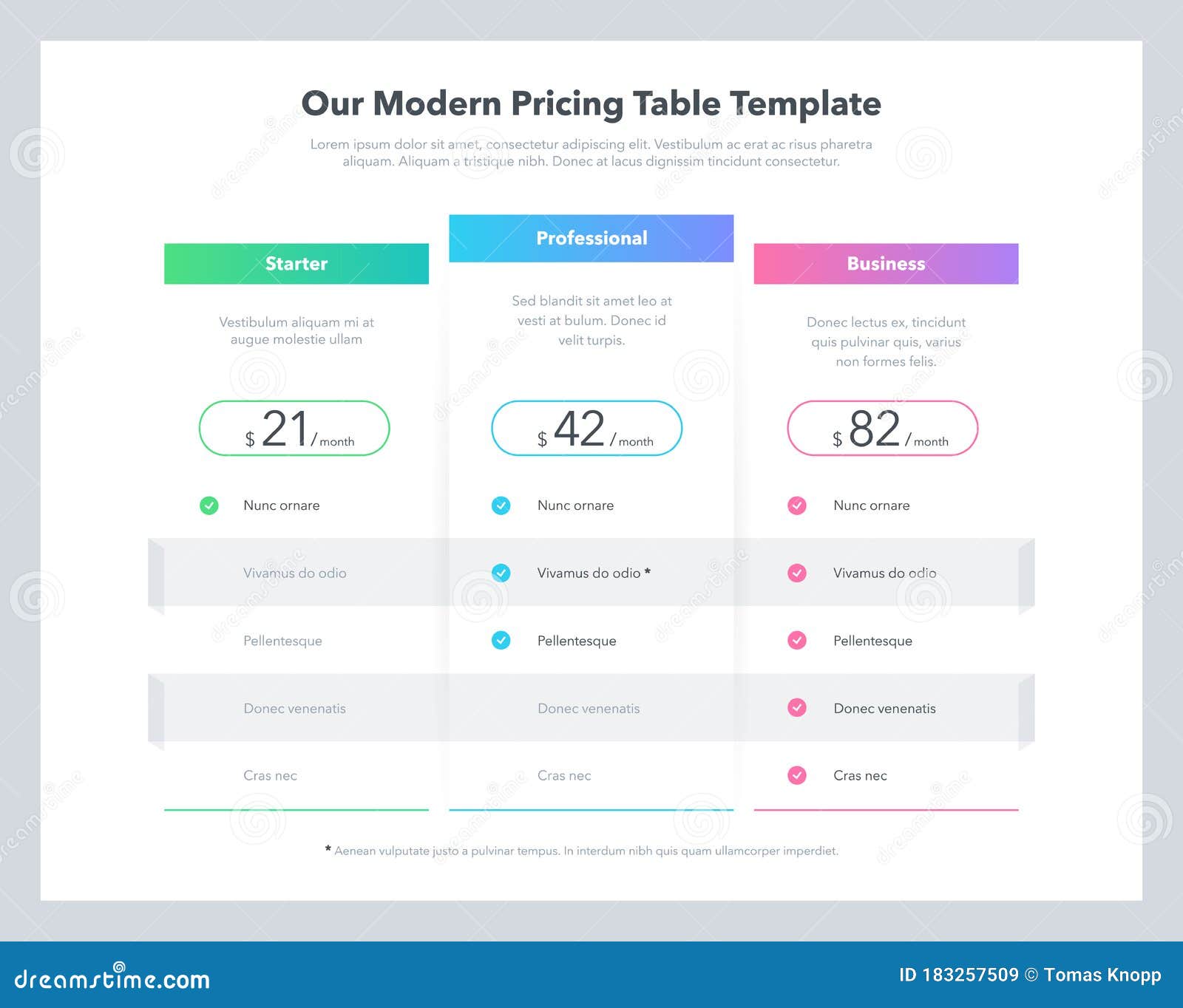 Modern Pricing Comparison Table with Three Subscription Plans and Place ...