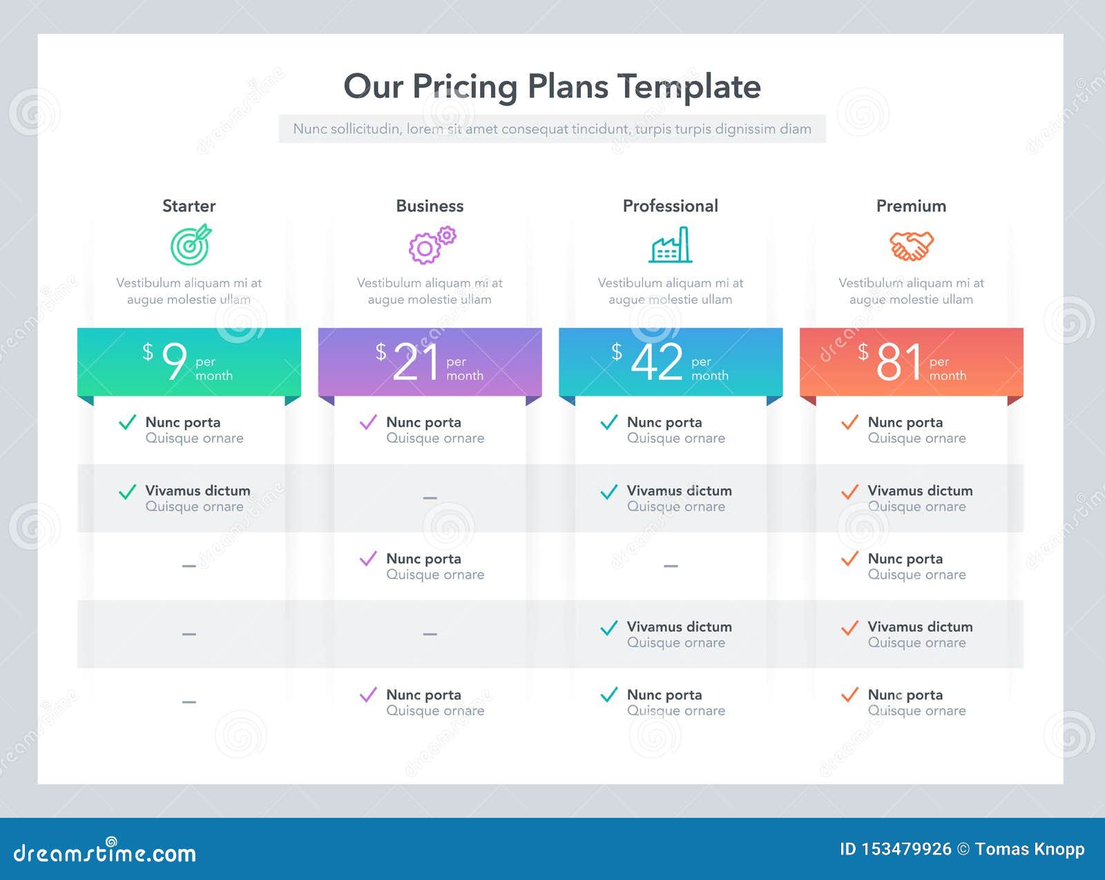 Modern Pricing Comparison Table With Four Subscription Plans And Place ... Modern Pricing Comparison Table With Four Subscription Plans And Place ...
