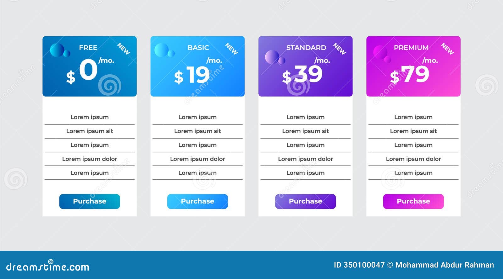 Modern Pricing Plans Template Elements Vector. Isolated Pricing or Subscription Plan for Website ...