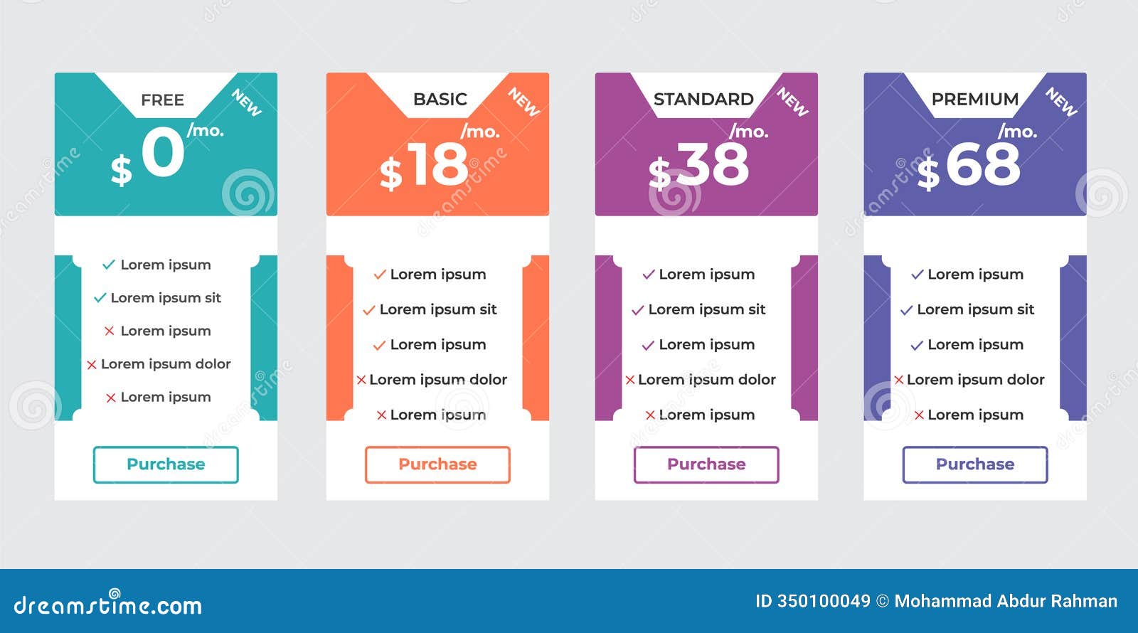 Modern Pricing Plans Template Elements Vector. Isolated Pricing or ...