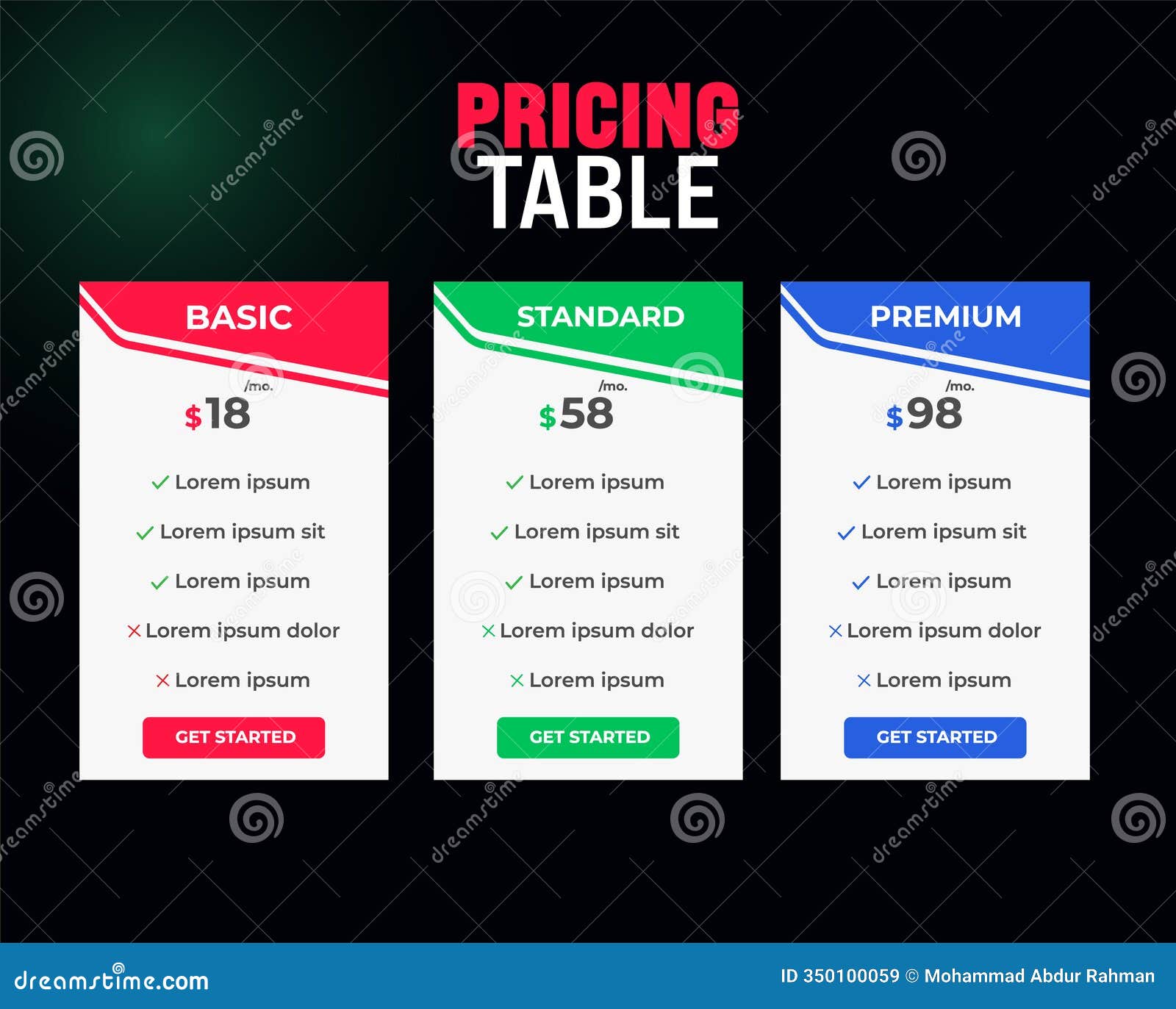 Modern Pricing Plans Template Elements Vector. Isolated Pricing or ...