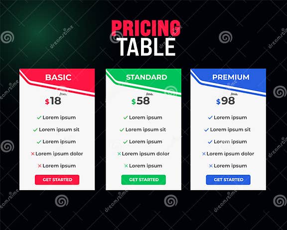 Modern Pricing Plans Template Elements Vector. Isolated Pricing or Subscription Plan for Website ...