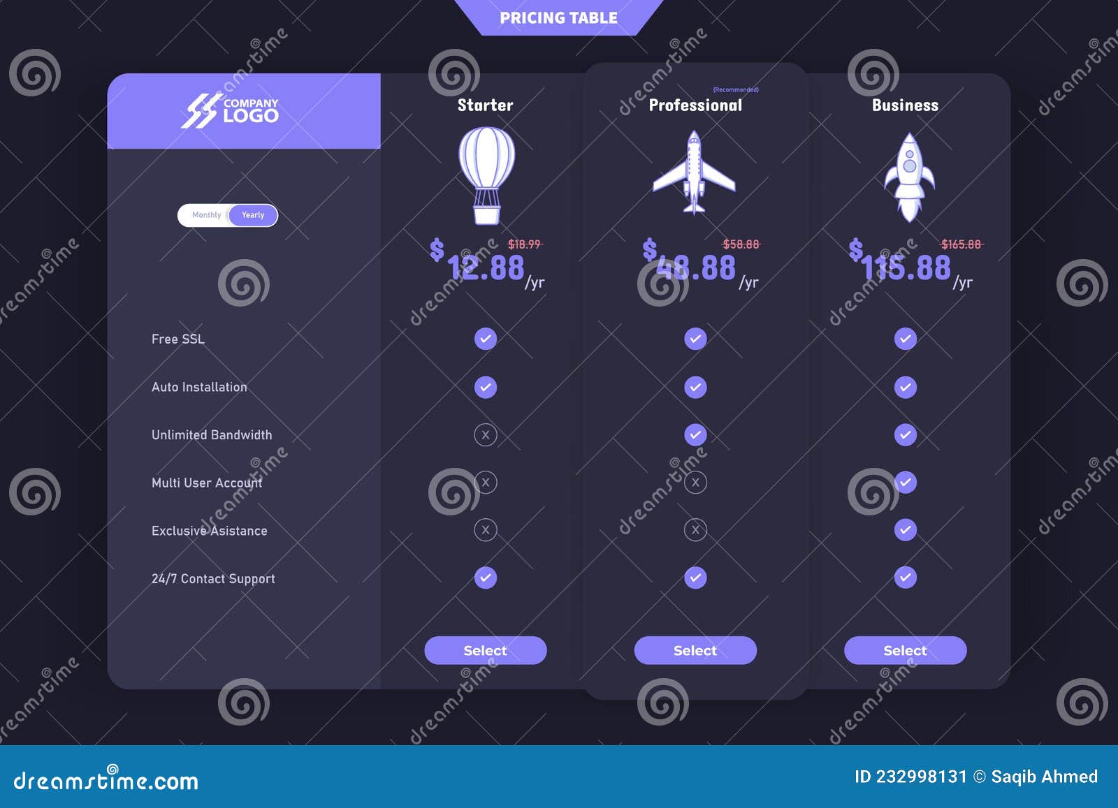 Modern Pricing Table Design with 3 Subscription Plans. Flat Infographic ...