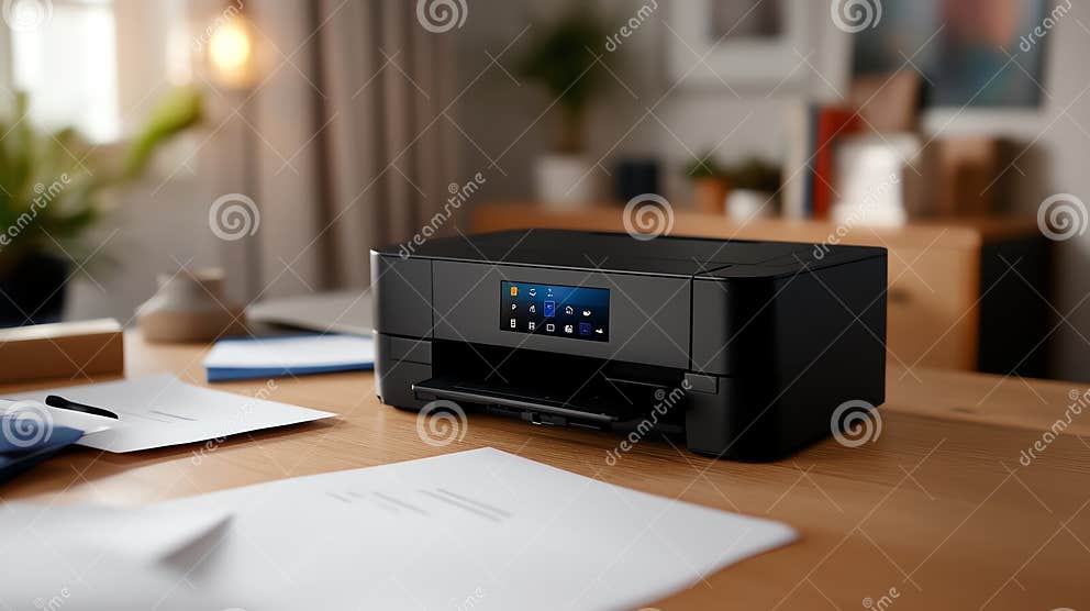 Modern Printer on a Desk with Documents and Office Supplies in a Bright ...