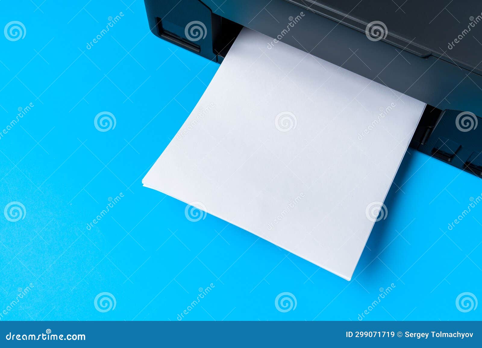 Modern Printer with Paper on Blue Background Stock Image - Image of ...