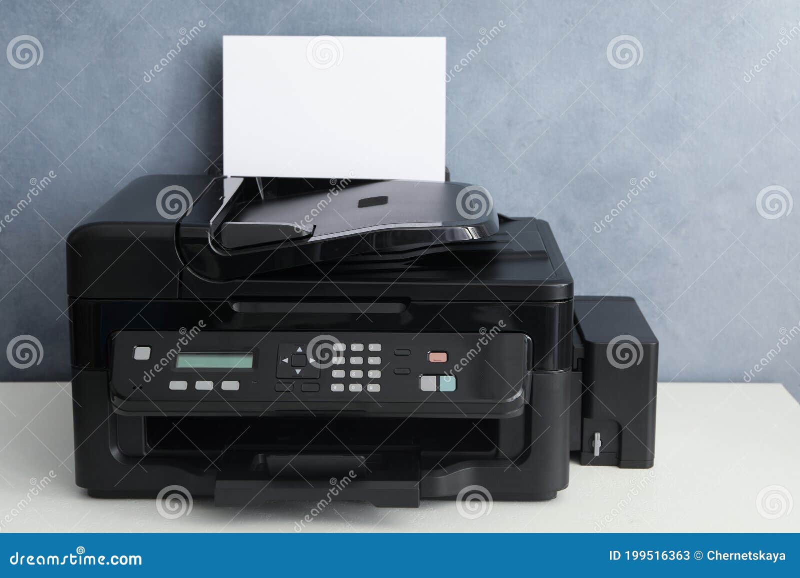 Modern Printer with Paper on White Table Stock Image - Image of laser ...