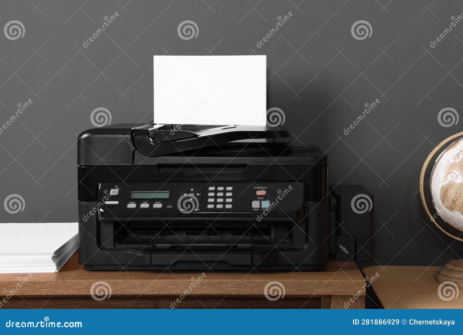 Modern Printer with Paper on Desk at Home Stock Image - Image of ...
