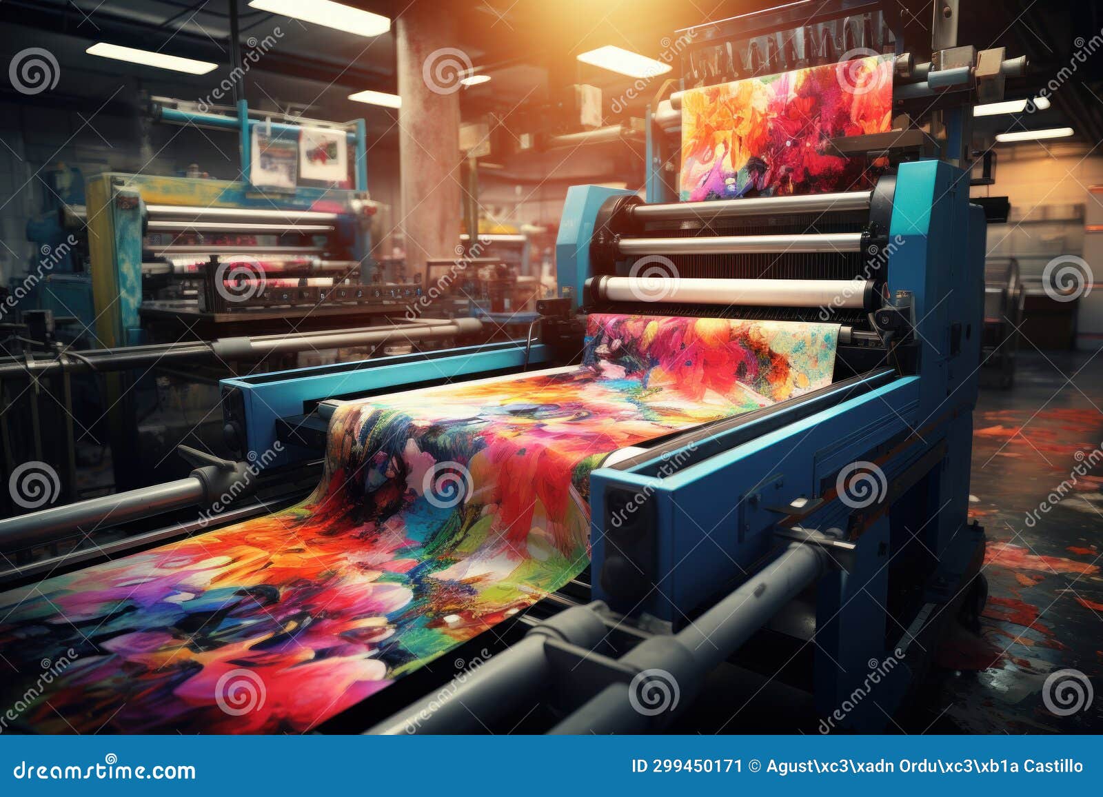 Modern Printing Press with Color Printing. Stock Illustration ...