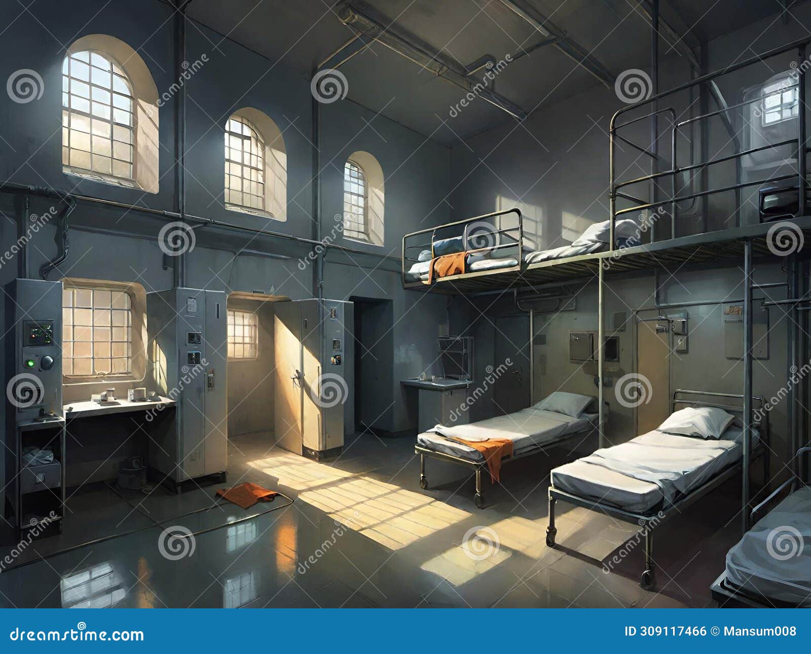 Modern Prison Interior with Empty Room. Empty Prison Interior Stock ...