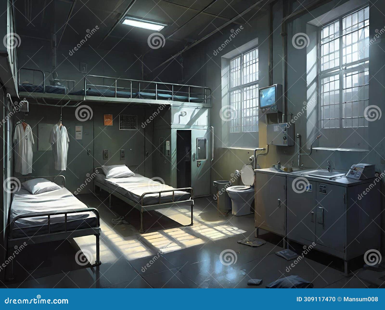 Modern Prison Interior with Empty Room. Empty Prison Interior Stock ...
