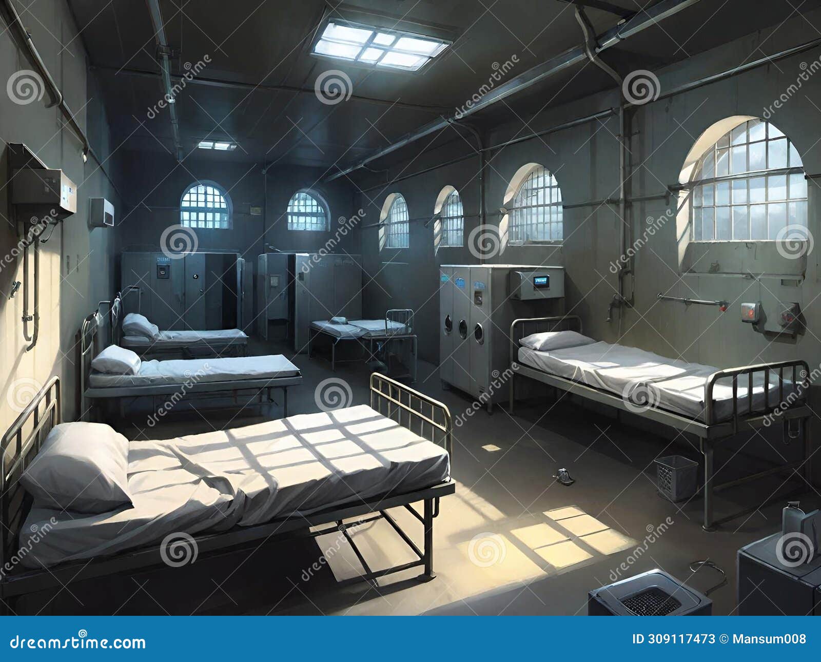 Modern Prison Interior with Empty Room. Empty Prison Interior Stock ...