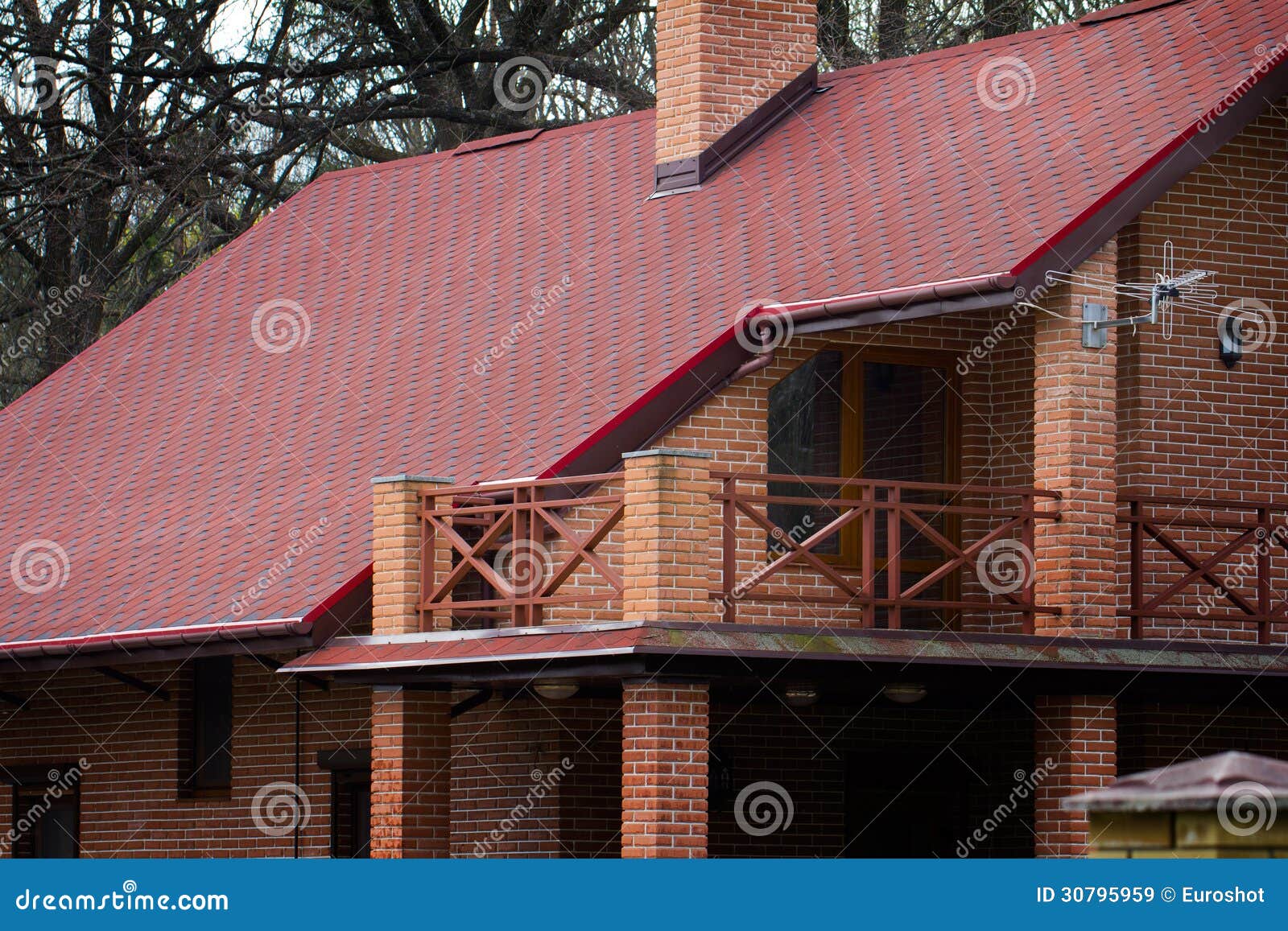 Modern Private House of Brick with Red Roof in Spring Stock Image ...