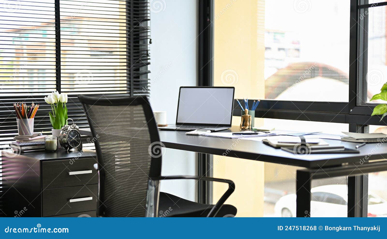 Modern Private Office Workplace with Notebook Laptop Computer on Table ...