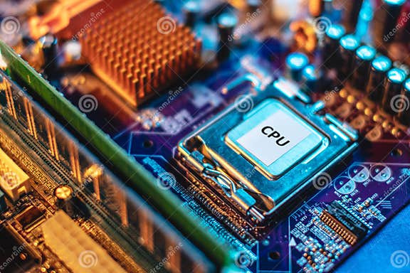 Modern Processor CPU on the Motherboard of the Computer. Concept of ...